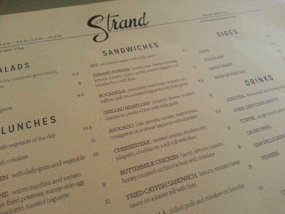 Menu at The Strand restaurant, Orlando