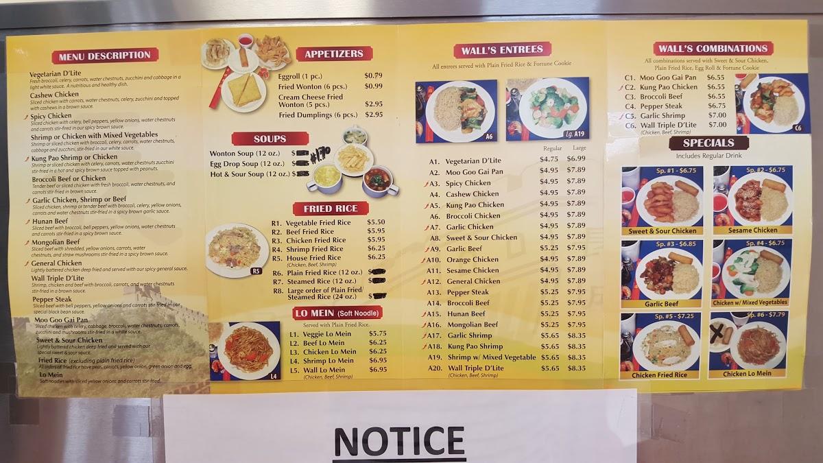 Menu at Wall Chinese Cafe, Ennis