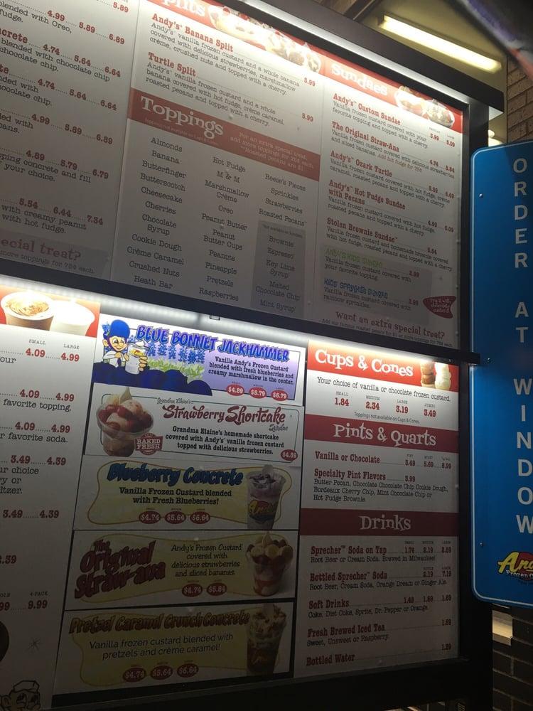 Menu at Andy's Frozen Custard desserts, Carrollton