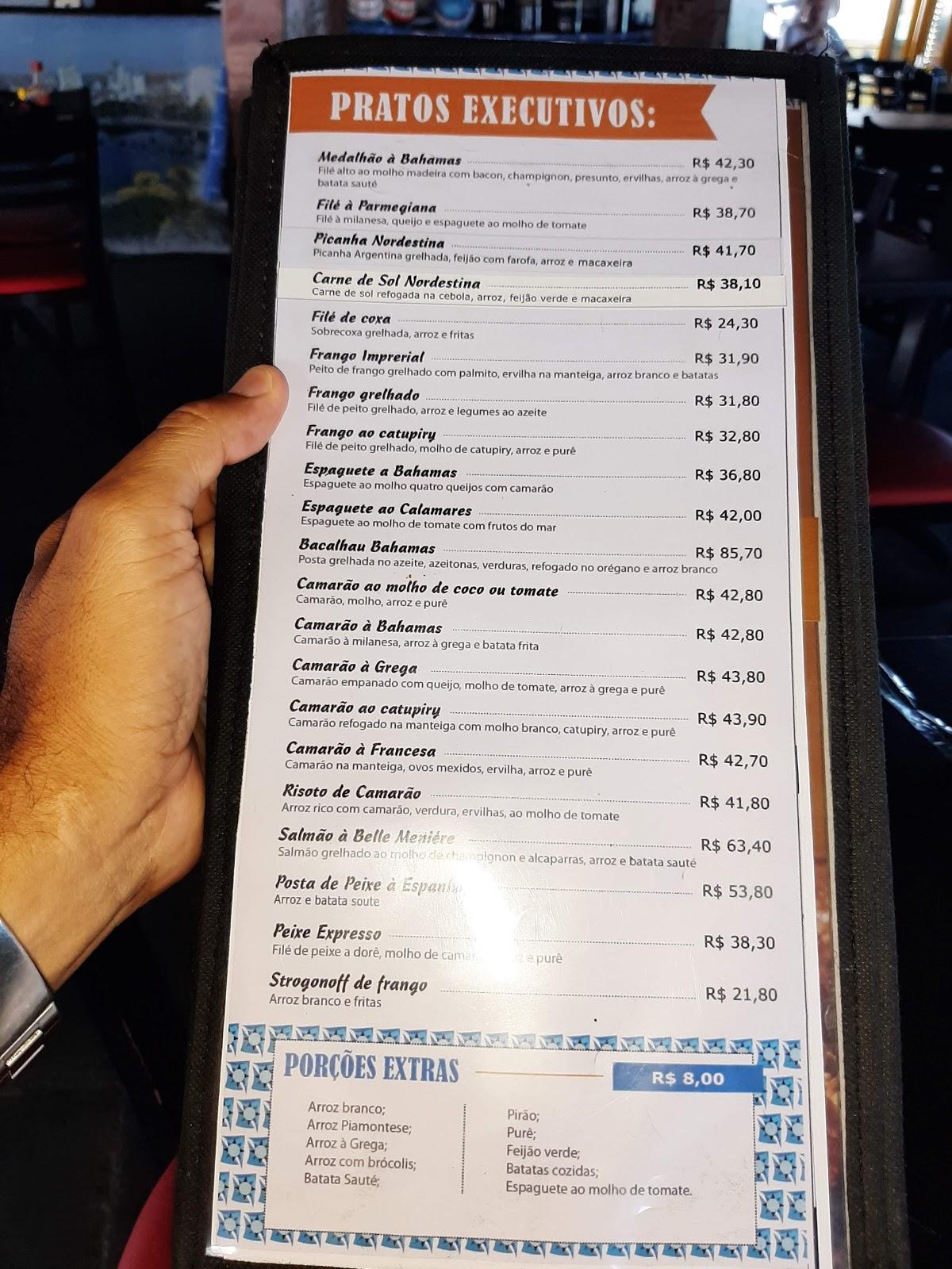 Menu at Bahamas restaurant, João Pessoa, Av. João Maurício