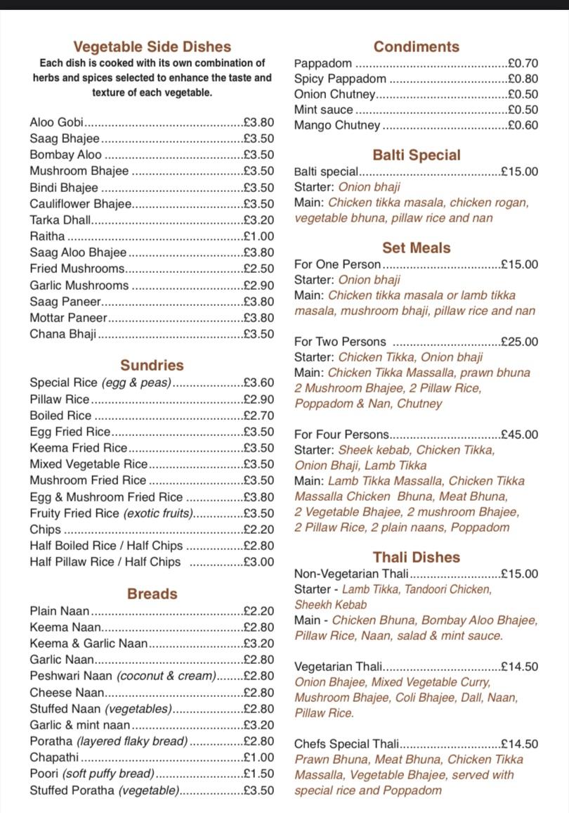Menu at Balti Delight fast food, Abergavenny