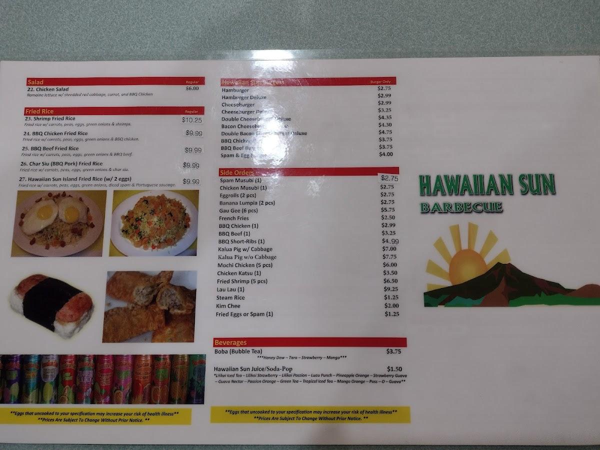 Menu at Hawaiian Sun BBQ, Everett