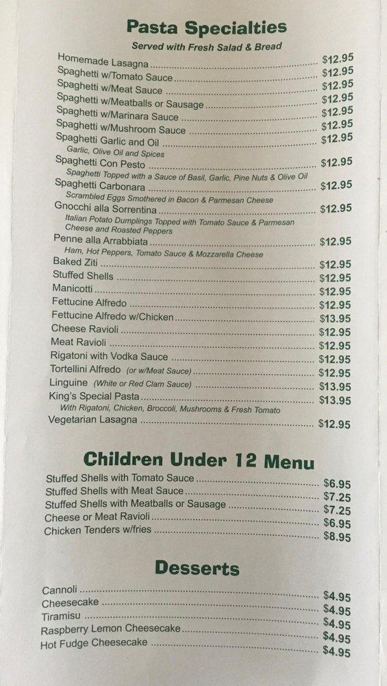 Menu at King's New York Restaurant & Pizza, Clarksburg