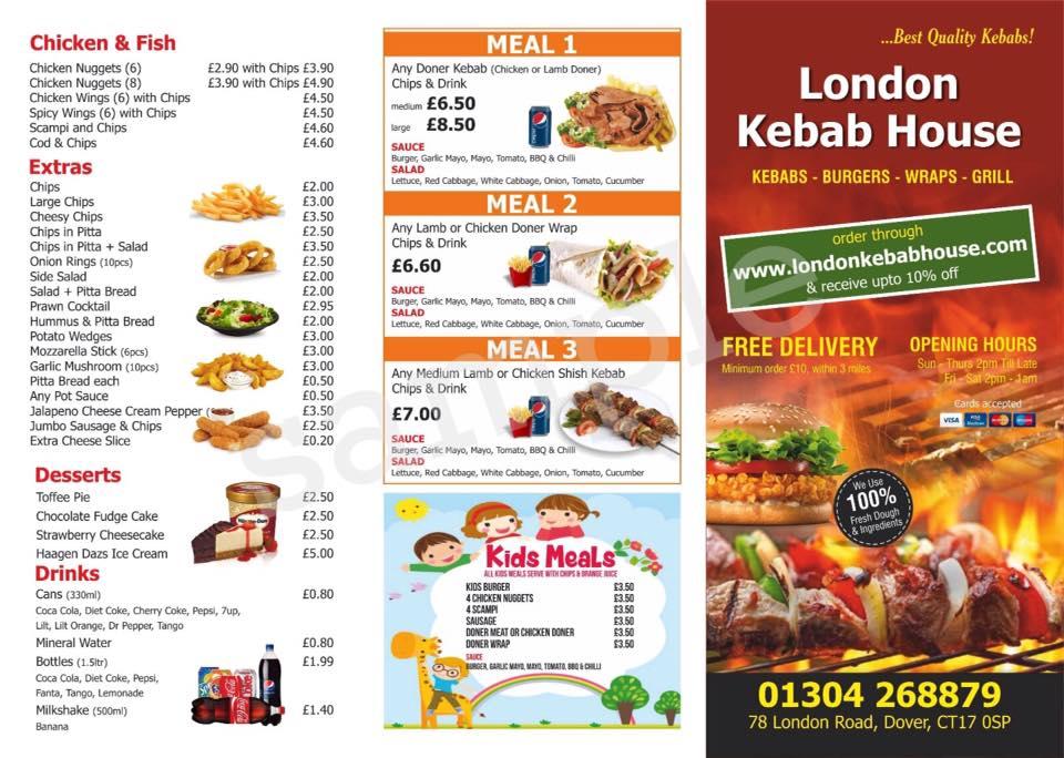 Menu at London Kebab House pizzeria, Dover