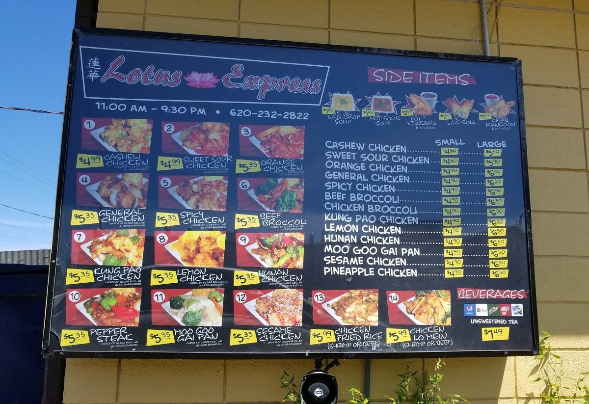 Menu at Lotus Express restaurant, Pittsburg