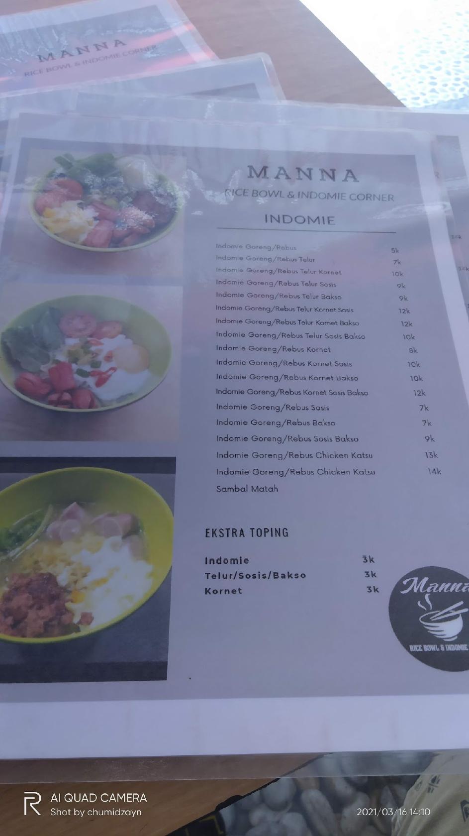 Carta del café MANNA Rice Bowl & Indomie Corner, Sragen
