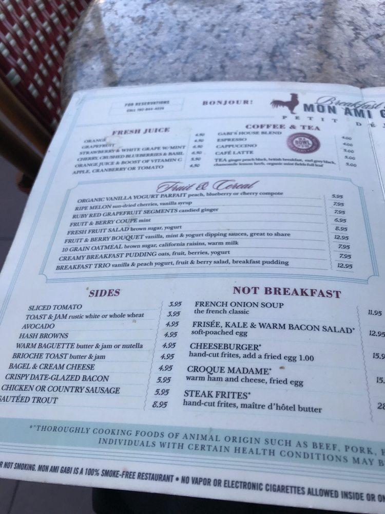 Menu at Mon Ami Gabi steakhouse, Las Vegas, S Las Vegas Blvd South
