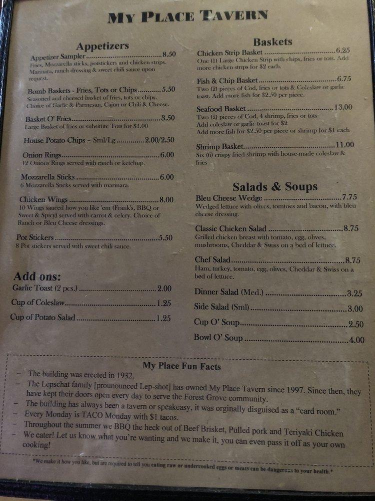 Menu at My Place pub & bar, Forest Grove