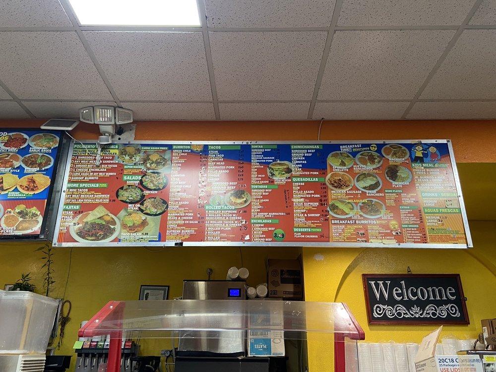 Menu at Poliberto’s restaurant, Tempe, W Baseline Rd