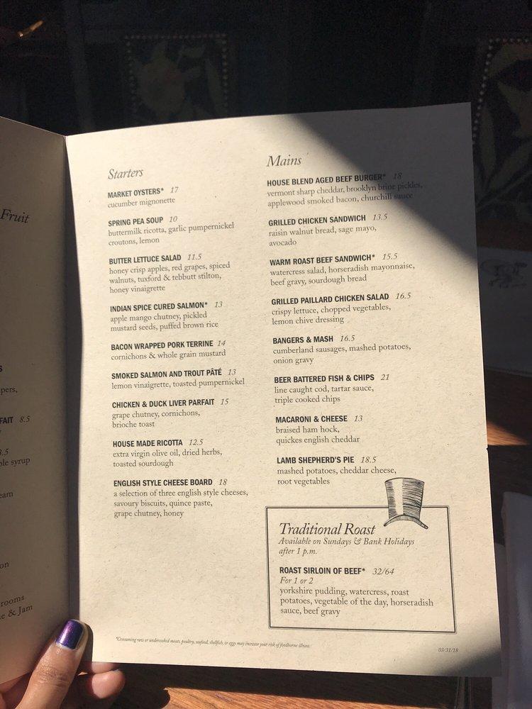 Menu at The Dandelion restaurant, Philadelphia