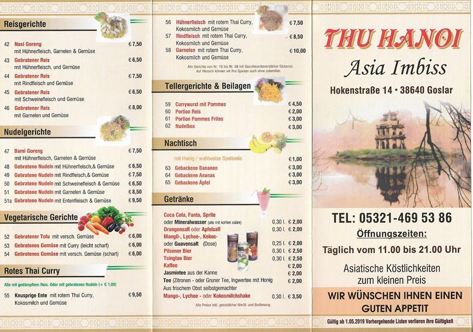 Menu at Thu Hanoi restaurant, Goslar