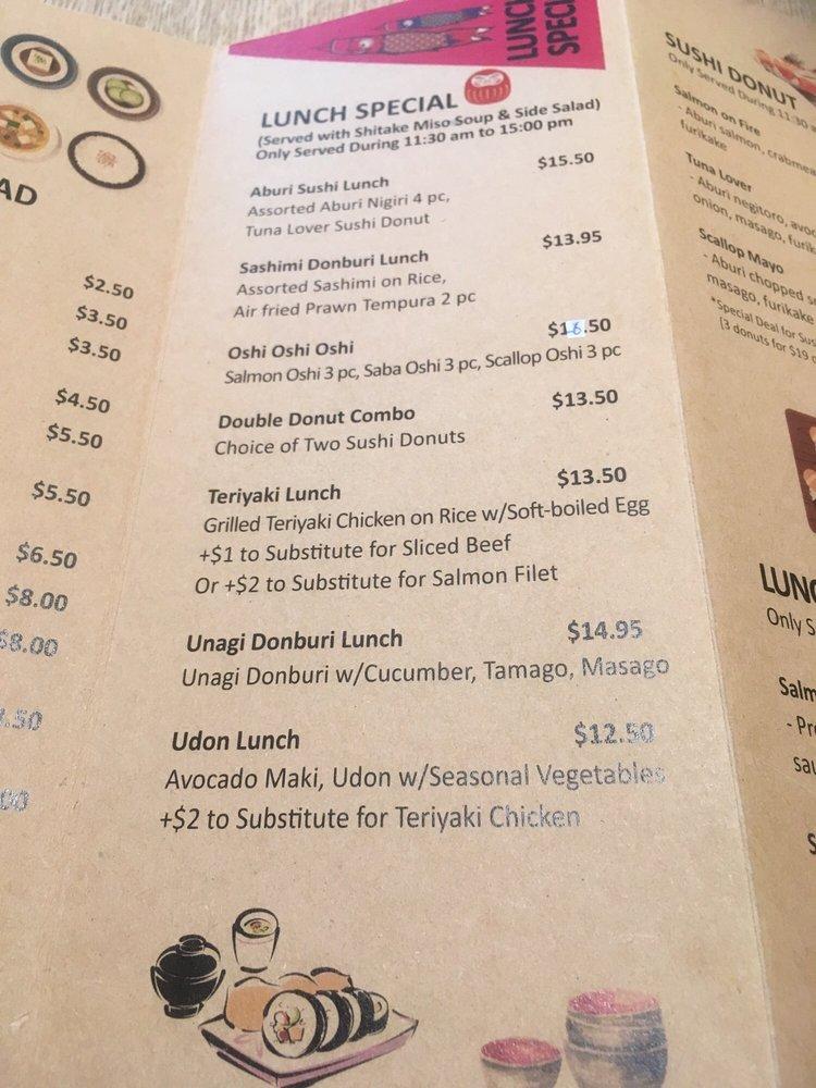 Menu at Uma Sushi restaurant, Vancouver
