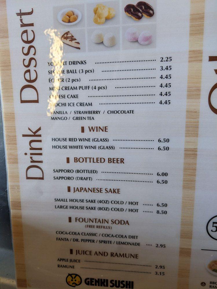 Menu at Genki Sushi restaurant, Renton