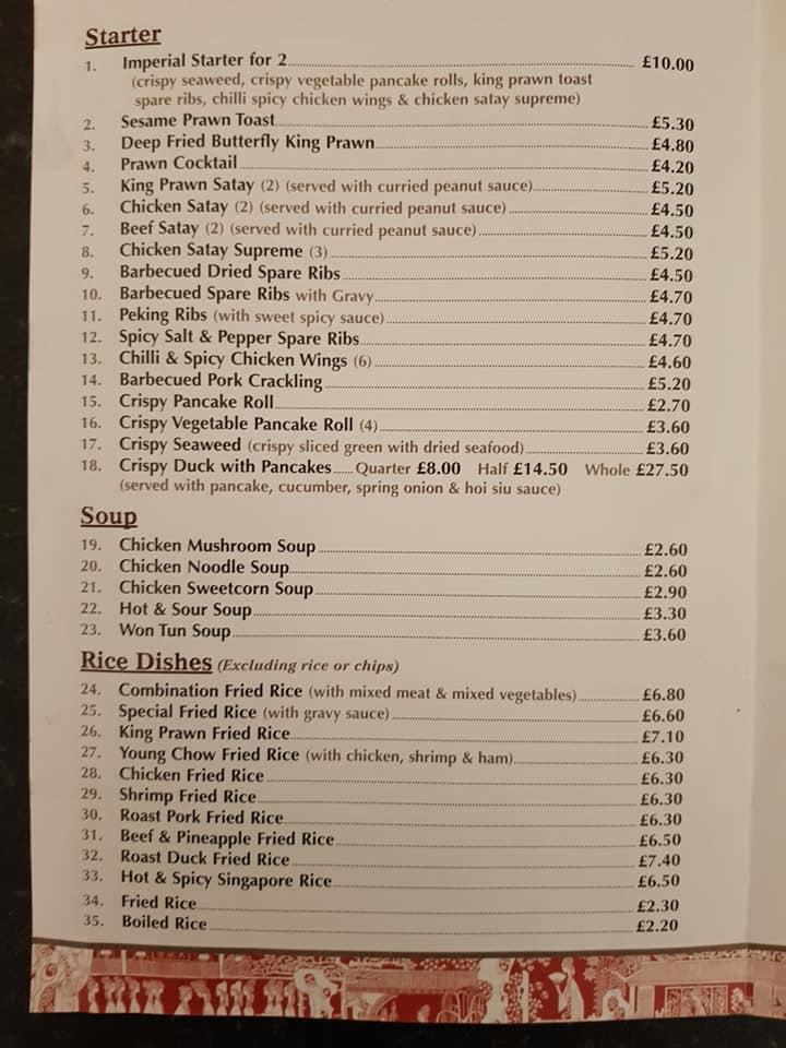 Menu at Golden Ocean restaurant, Campbeltown