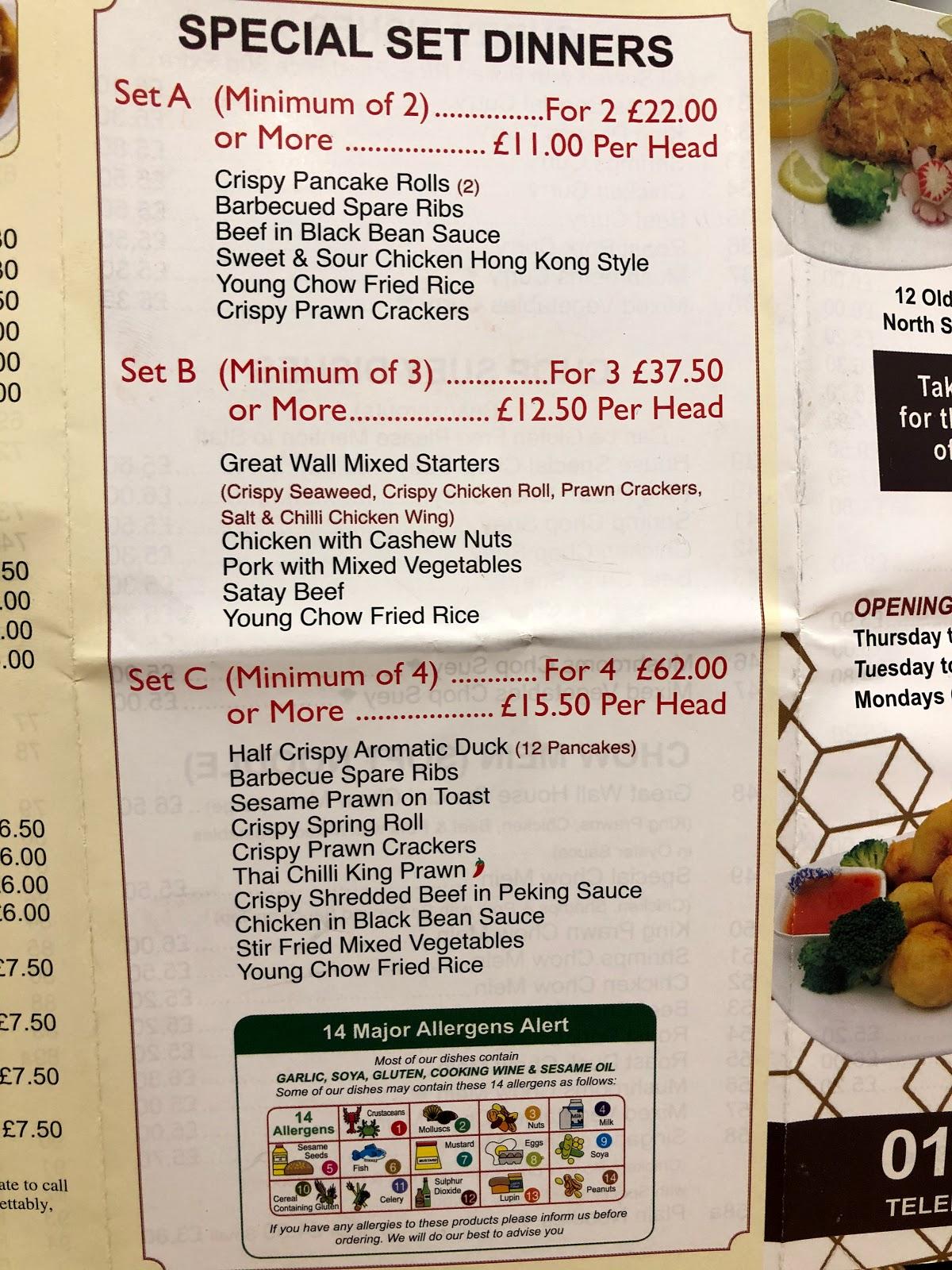 Menu at Great Wall Clevedon Chinese Take Away restaurant, Clevedon