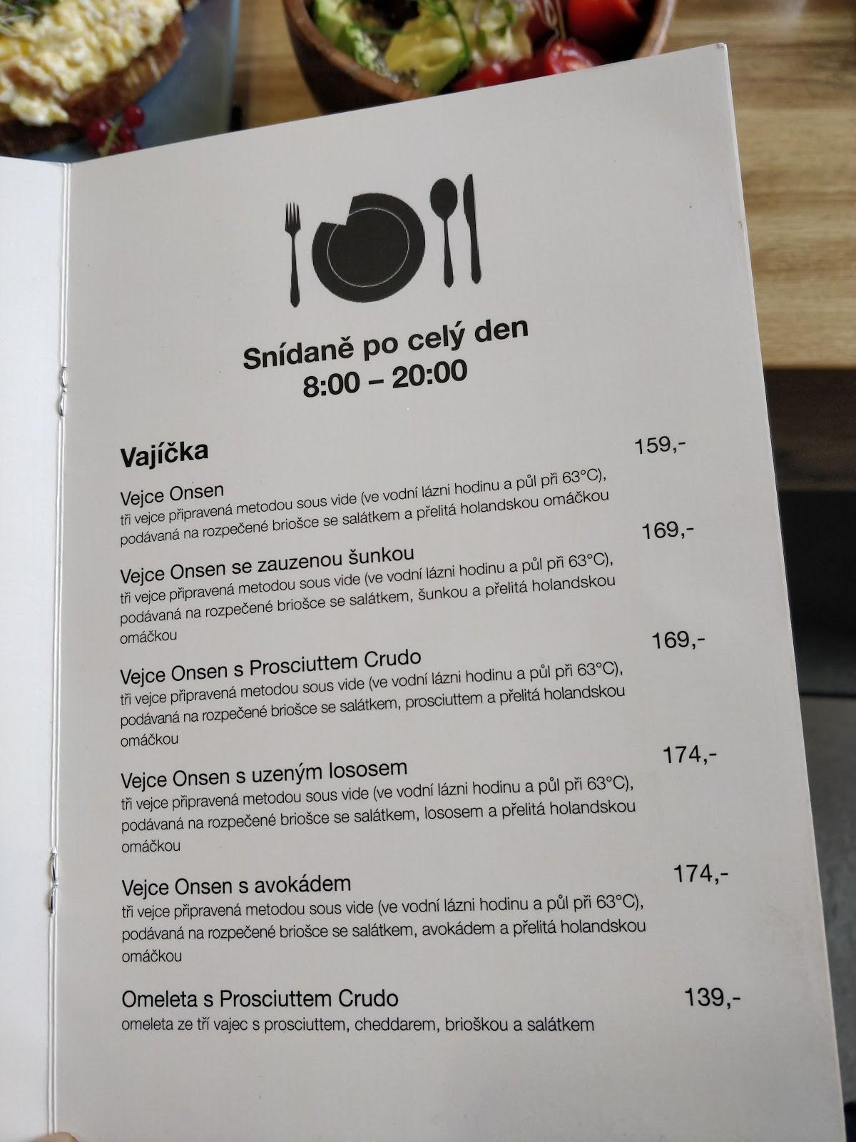 Menu at Kafe v rozkladu cafe, Brno