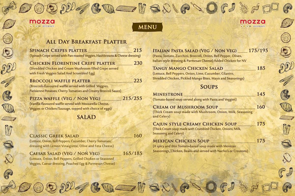 Menu at Mozza, Chennai