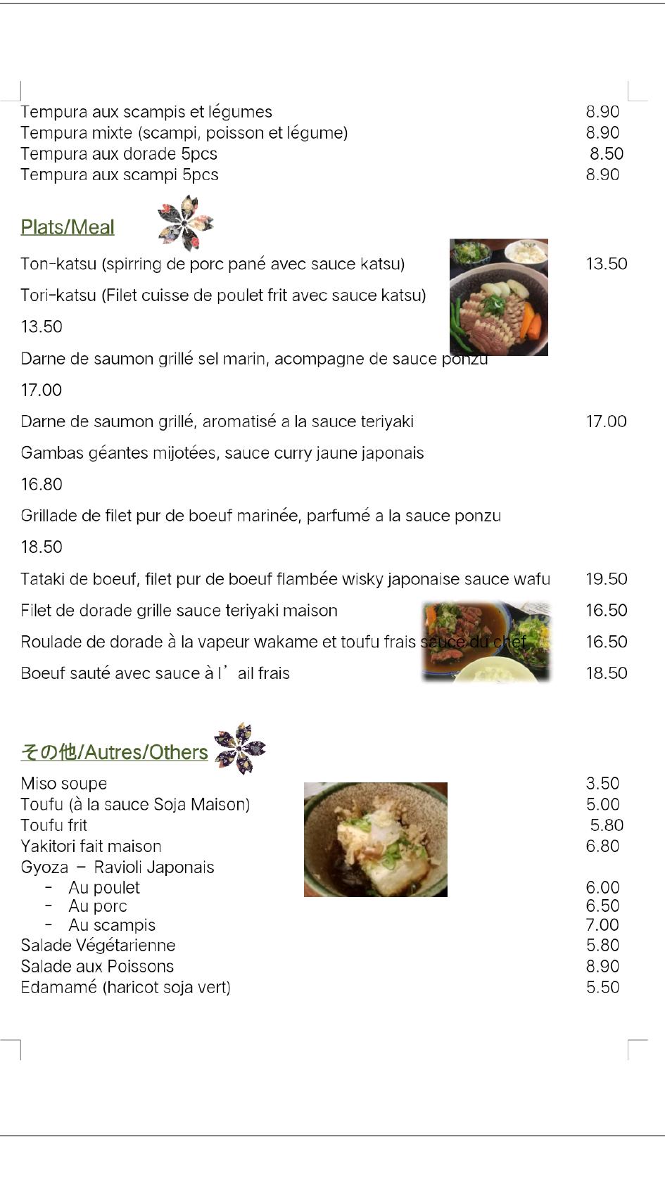 Menu at Ogawa, Namur