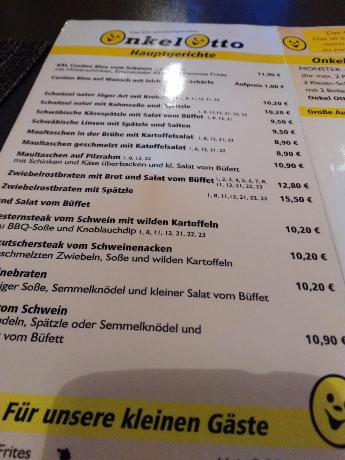 Speisekarte von Onkel Otto Günzburg restaurant, Günzburg