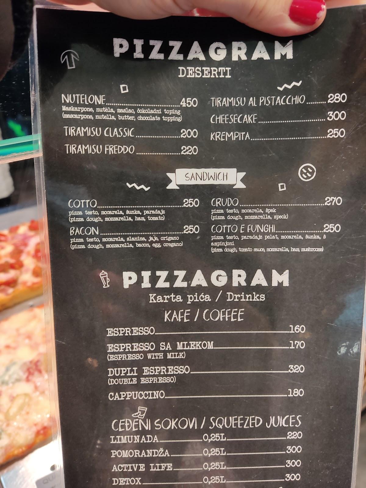 Speisekarte von Pizzagram Beo Shopping Center, Belgrad