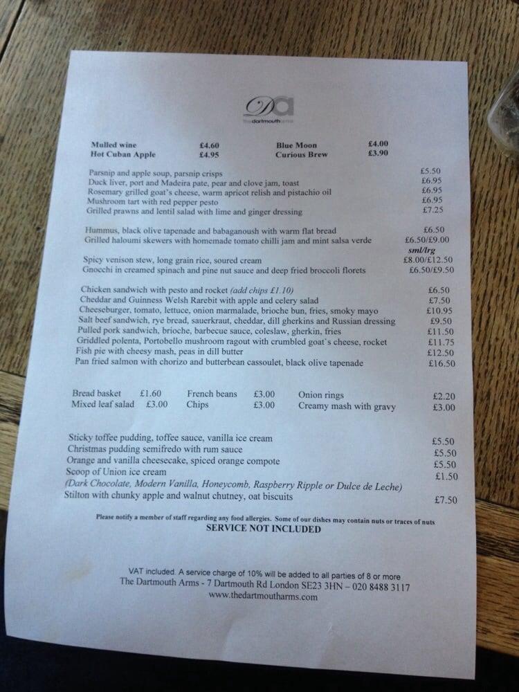 Menu at The Dartmouth Arms pub & bar, London