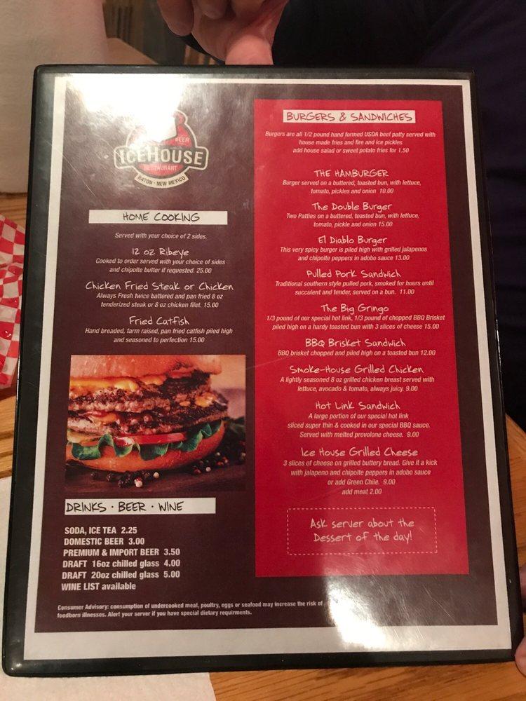 Menu at The Icehouse BBQ, Raton