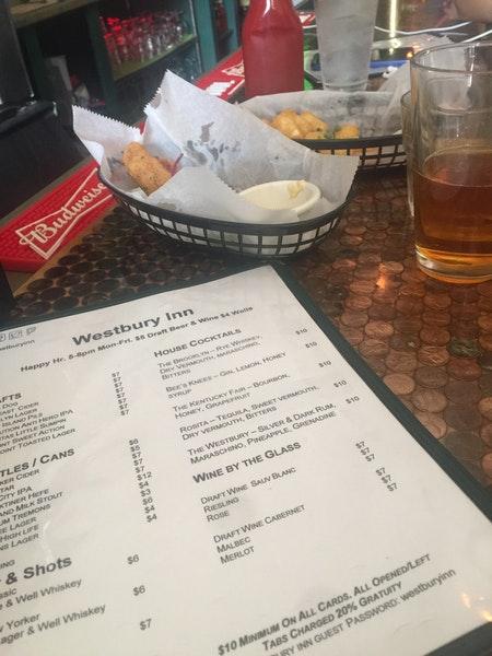 Menu at The Westbury Inn pub & bar, New York City