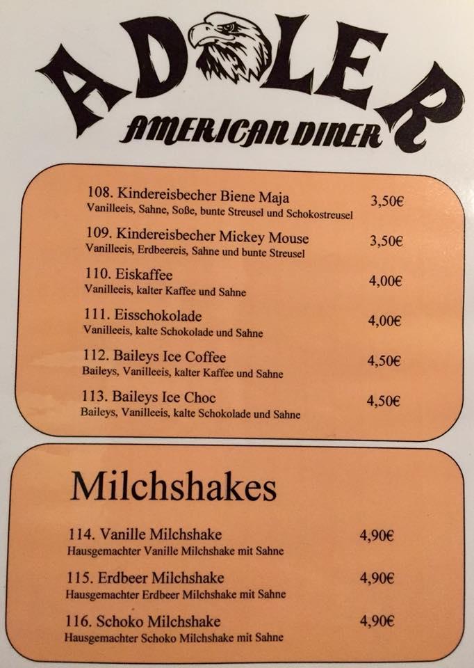 Speisekarte von ADLER AMERICAN DINER pub & Bar, Haigerloch, 5 Weildorf ...