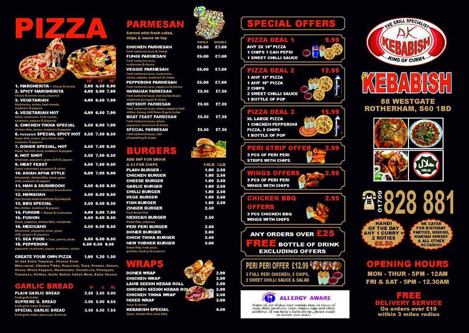 Menu at AK Kebabish restaurant, Rotherham