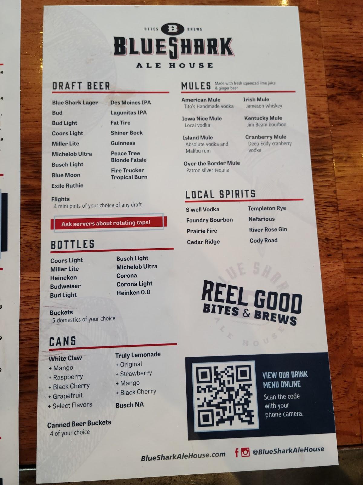 Menu at Blue Shark Ale House pub & bar, Urbandale