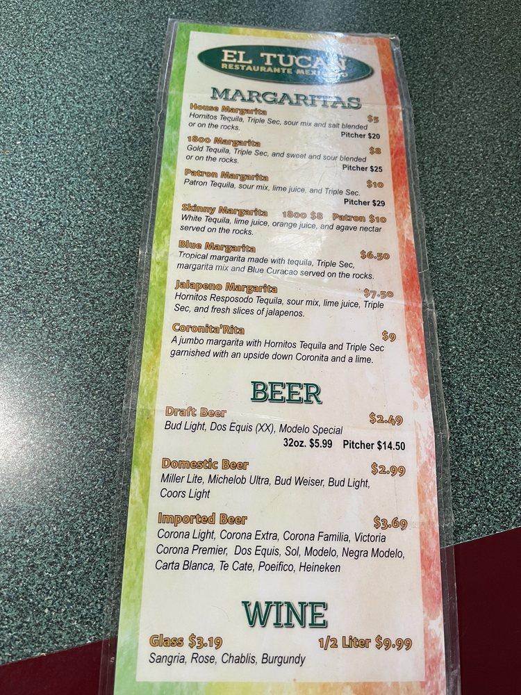 Carta de El Tucan Mexican Restaurant, Spring Lake