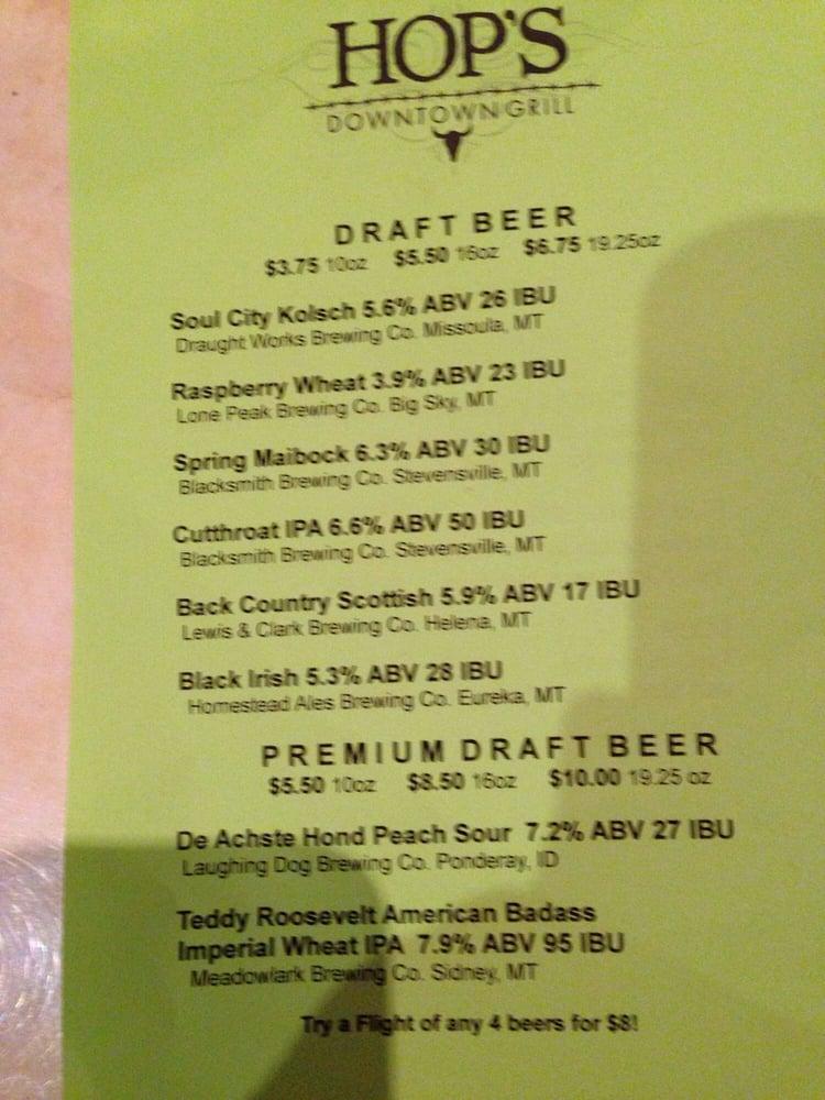 Menu at Hops Downtown Grill pub & bar, Kalispell