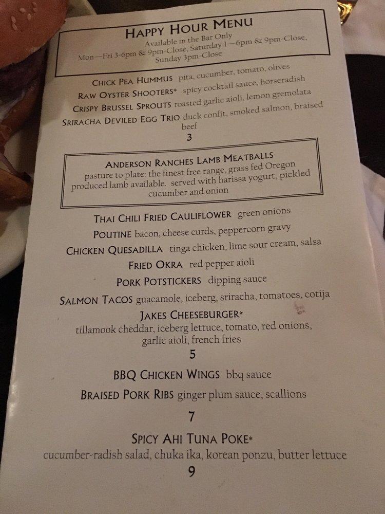 Menu at Jake's Grill steakhouse, Portland, 611 SW 10th Ave