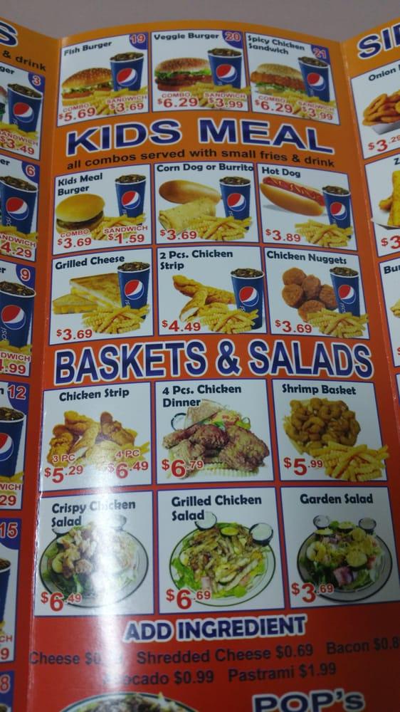 Menu at Pop's Drive-in restaurant, Bakersfield, Taft Hwy