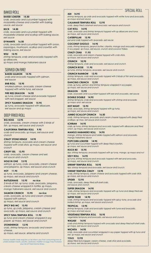 Menu at Wasabi East restaurant, Wichita, N Rock Rd #112