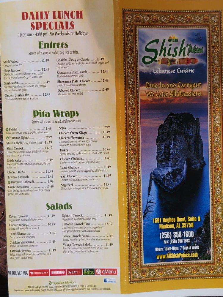 Menu at Al Shish Palace restaurant, Madison, Hughes Rd suite A