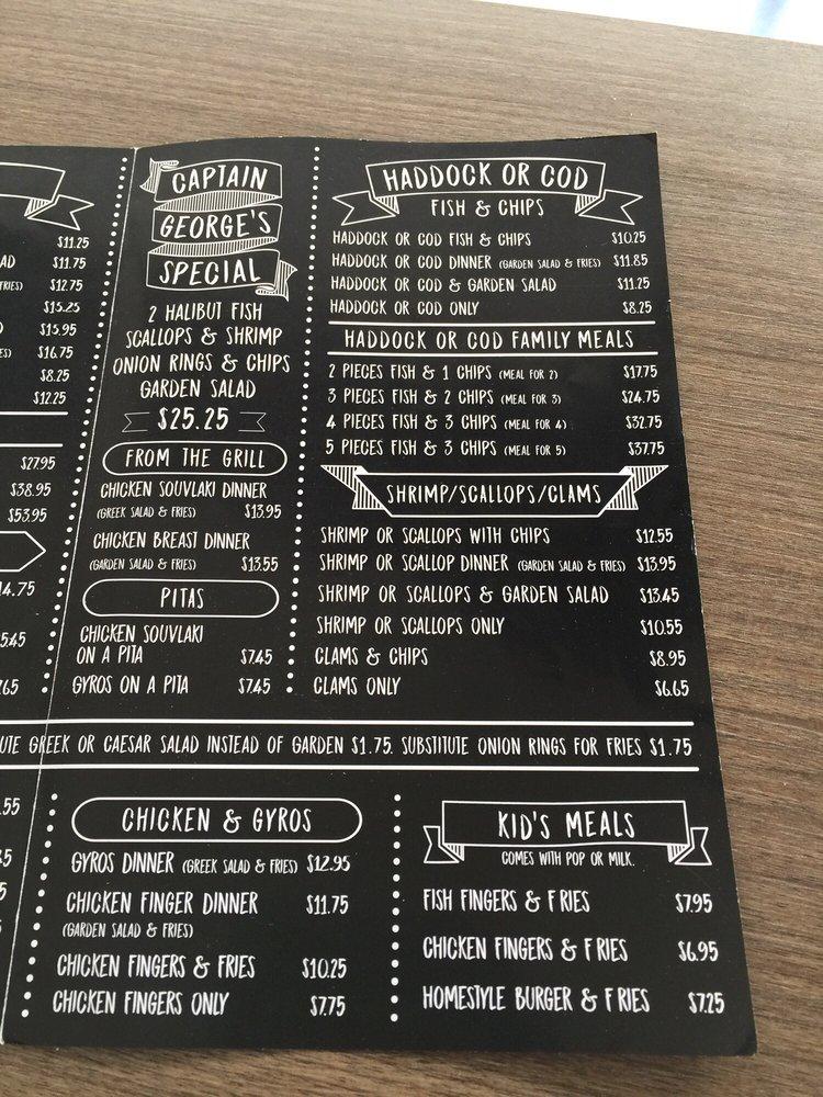 Menu at Captain George Fish & Chips restaurant, Port Perry