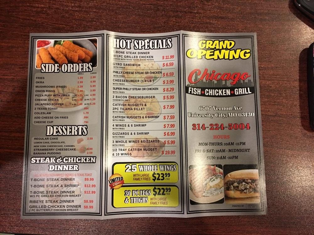 Menu at Chicago Fish Chicken grill restaurant, University City