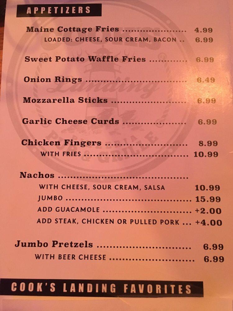 Menu at Cook's Landing Pizzeria & Pub, Edgecomb