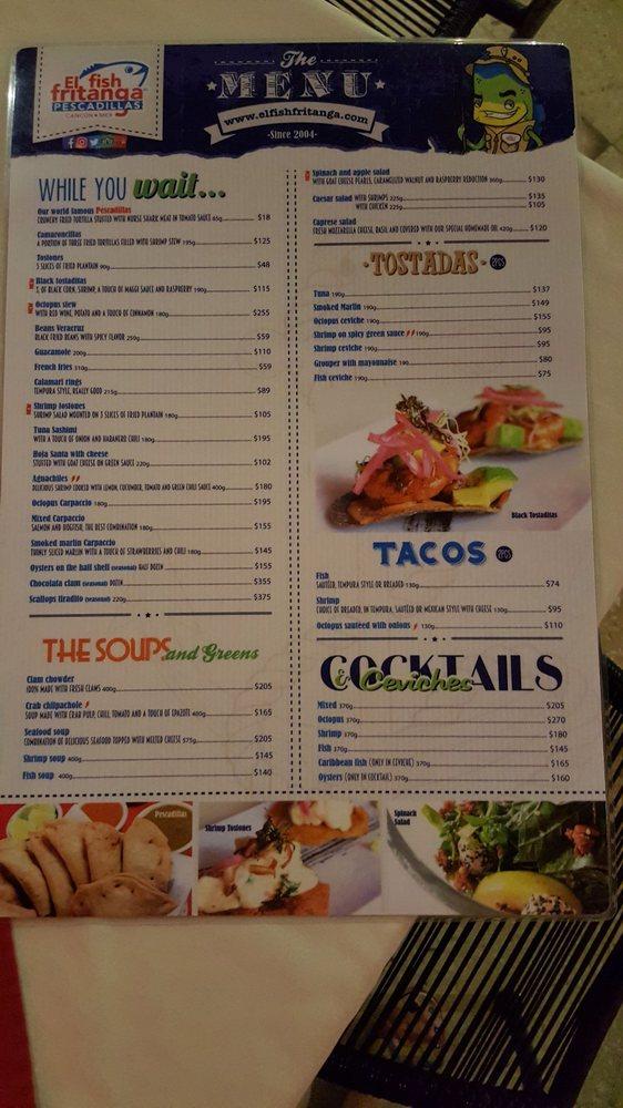 Menu at El Fish Fritanga restaurant, Cancún, Blvd. Kukulcan