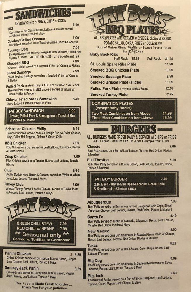 Menu at Fat Boys Barbecue, Clovis