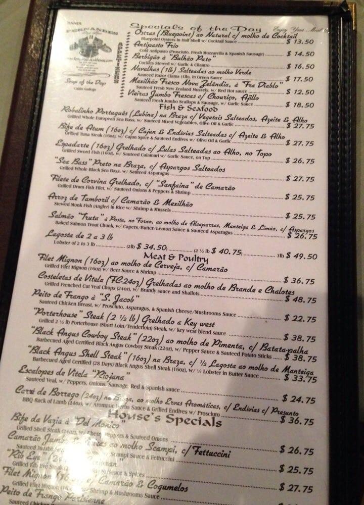 Menu at Fernandes Steak House II steakhouse, Newark