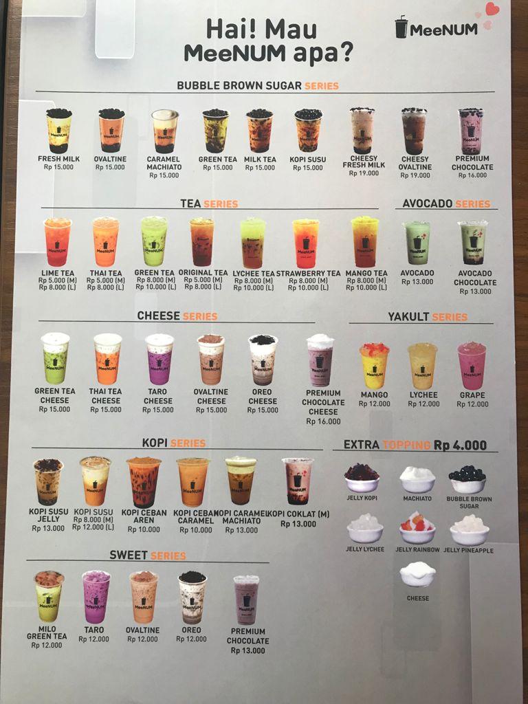 Menu at Meenum Gongseng, East Jakarta