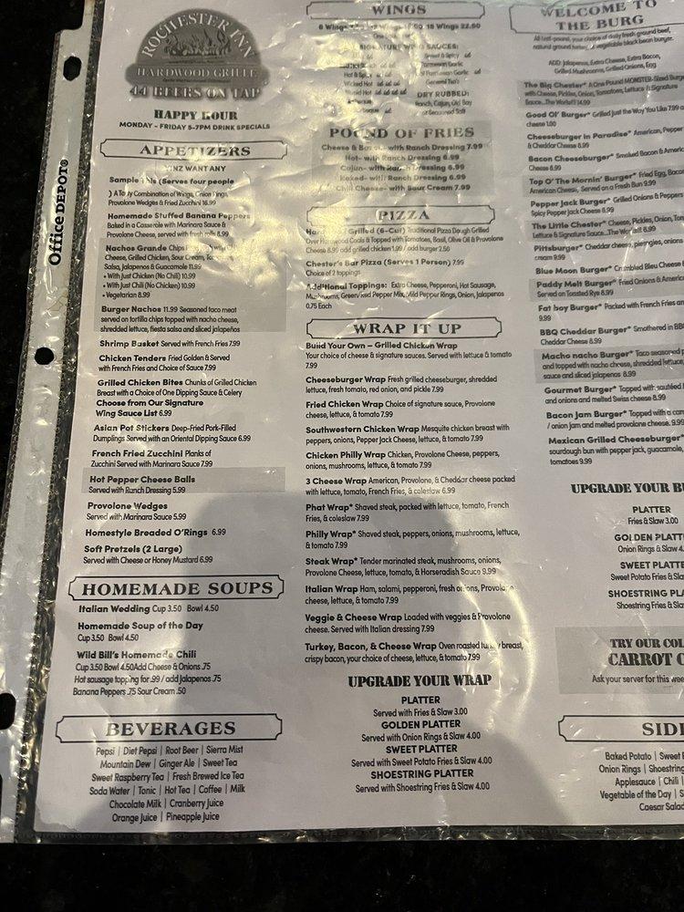 Menu at Rochester Inn pub & bar, Pittsburgh, 505 Rochester Rd