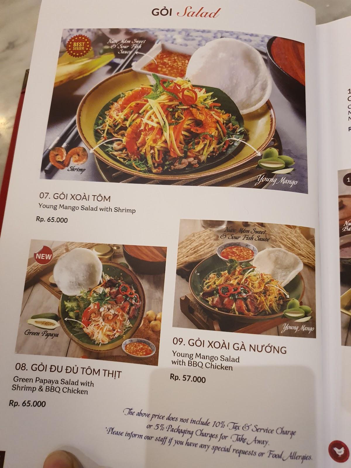 Menu at Saigon Delight restaurant, South Jakarta, Gandaria City Mall
