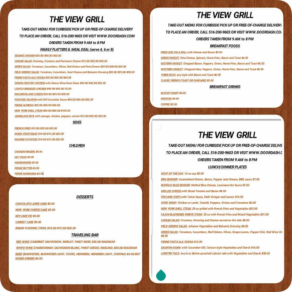 Menu at The View Grill restaurant, Glen Cove