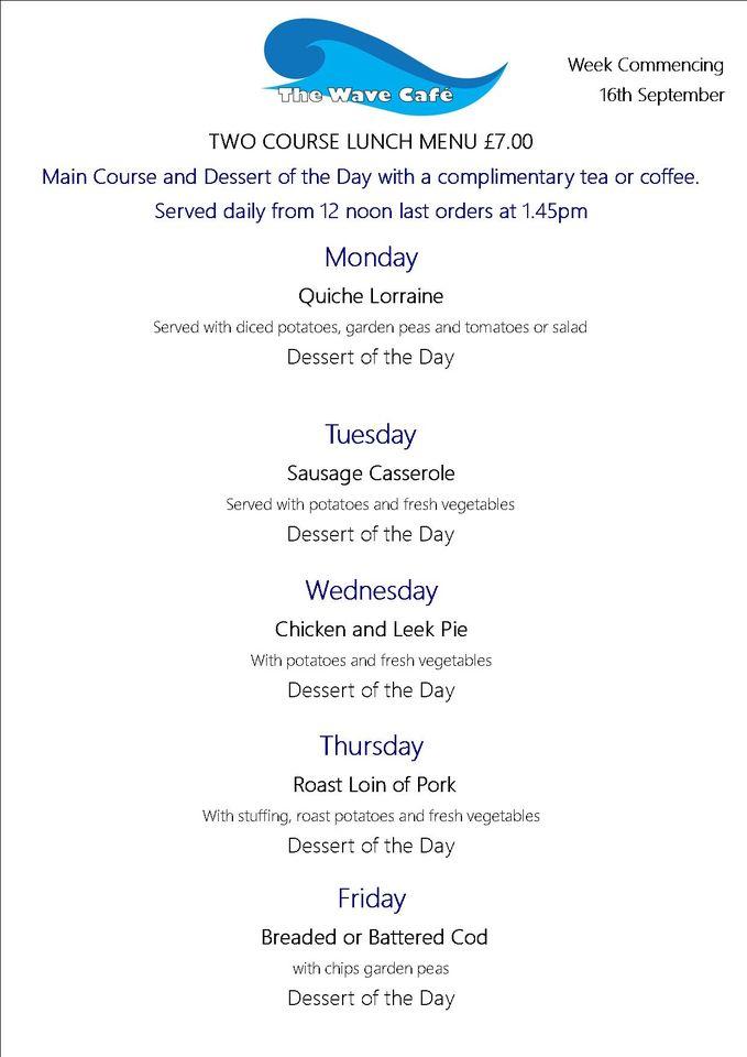Menu at The Wave Cafe, Worthing