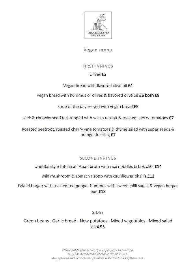 Menu at Cricketers pub & bar, Ingatestone