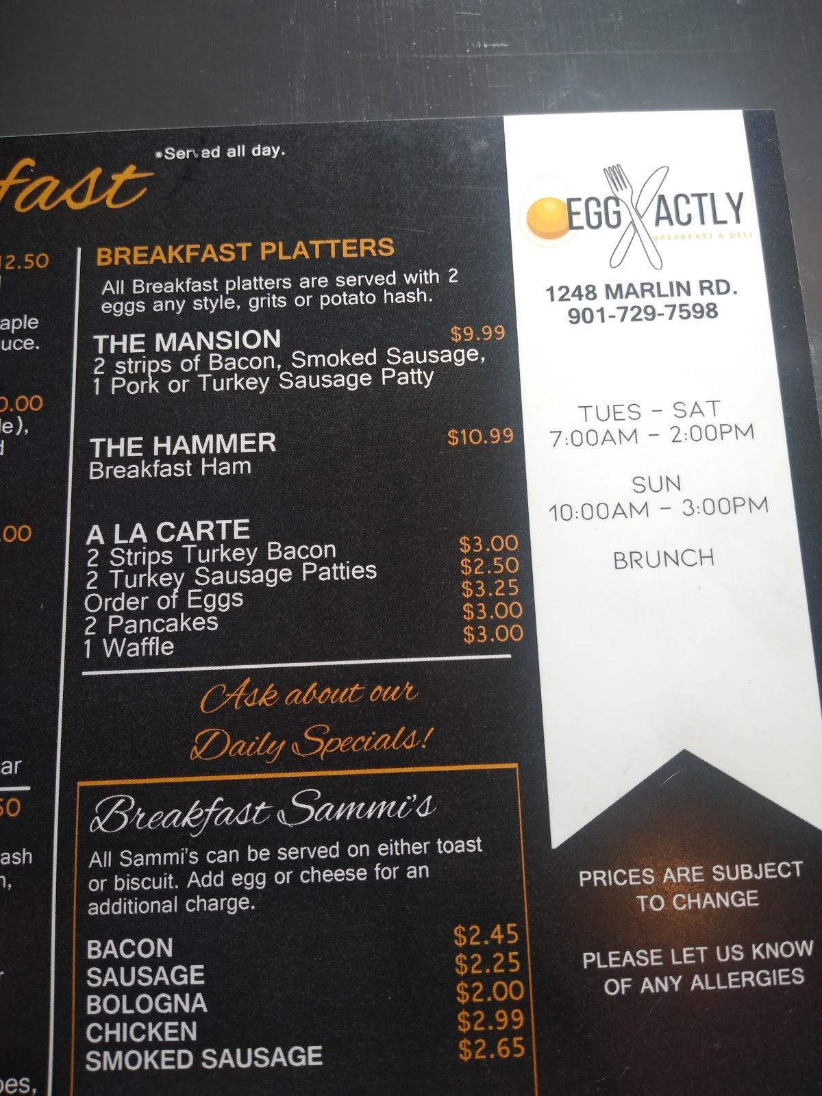Menu at Eggxactly Breakfast & Deli restaurant, Memphis