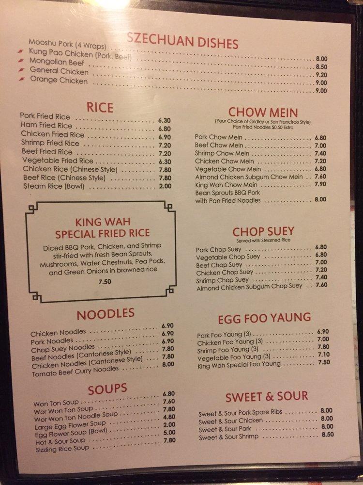 Menu at King Wah restaurant, Gridley